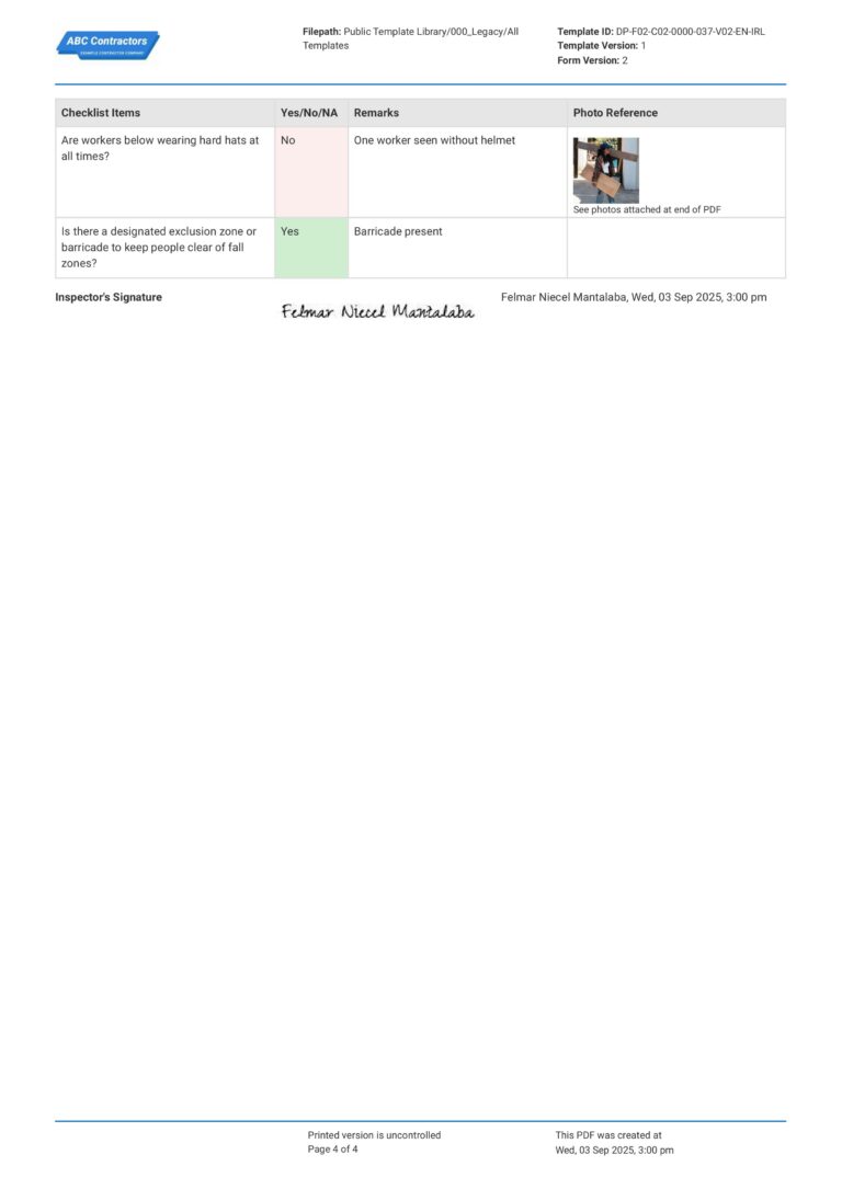 Scaffold Tower Pre-Use Checklist Template - Free Inspection Form