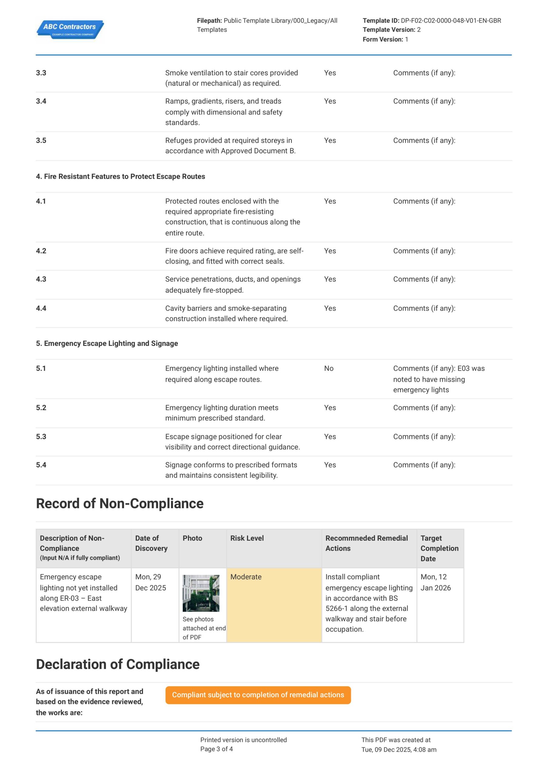 fire inspection report example