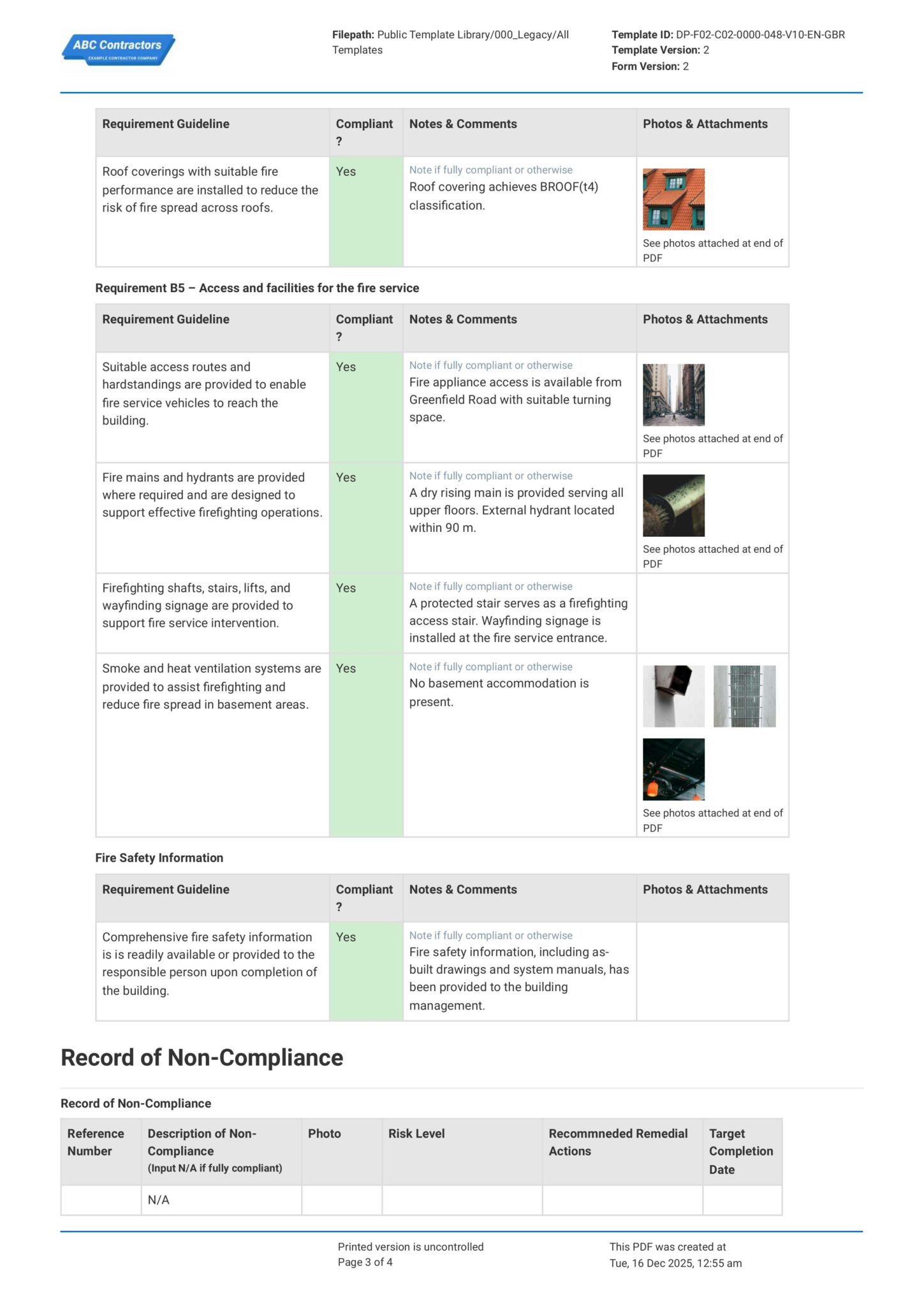 Fire Safety Compliance Report - Standards Checklist Sample PDF