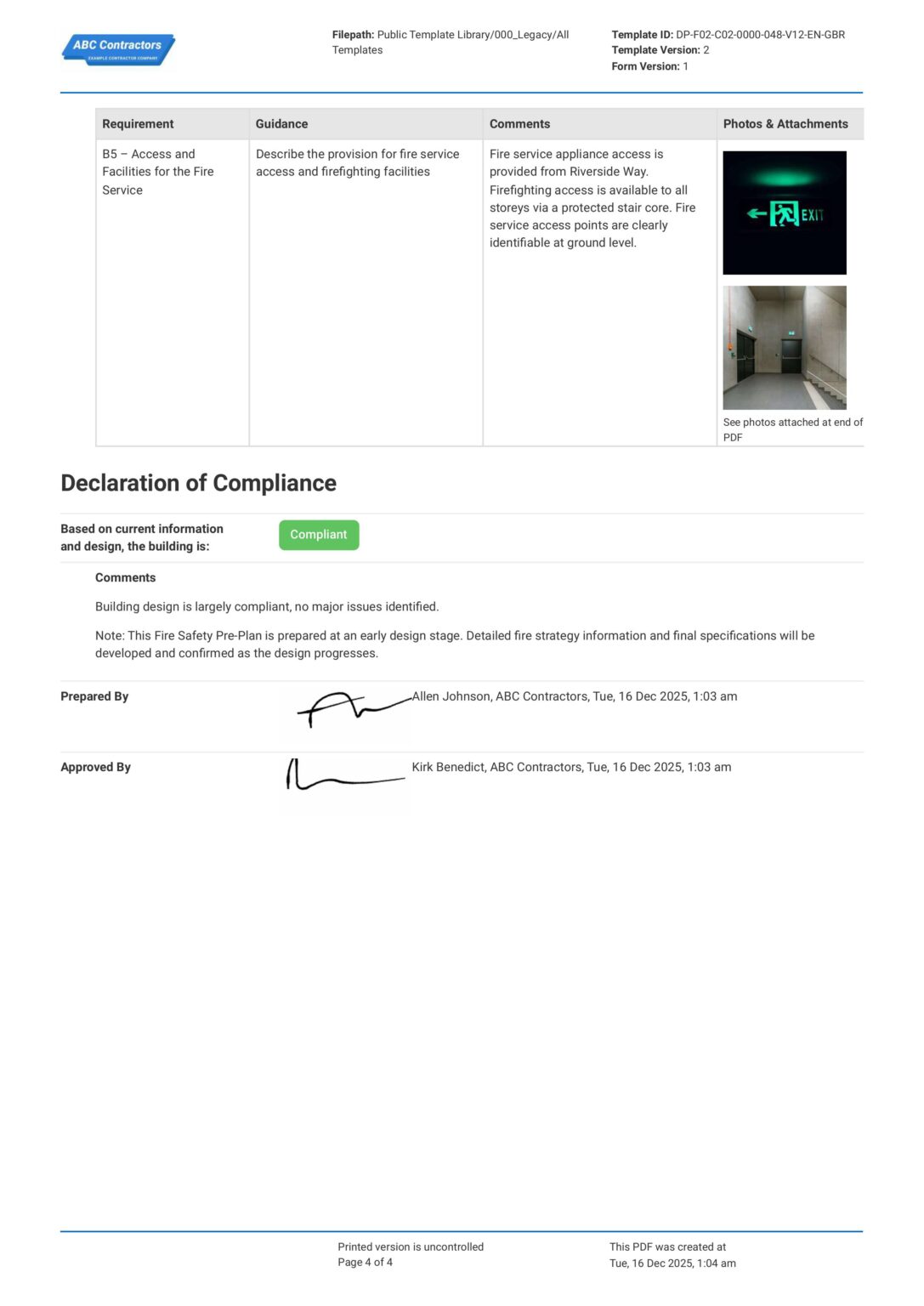 Fire Safety Pre Plan - Prevention Requirements Template Example