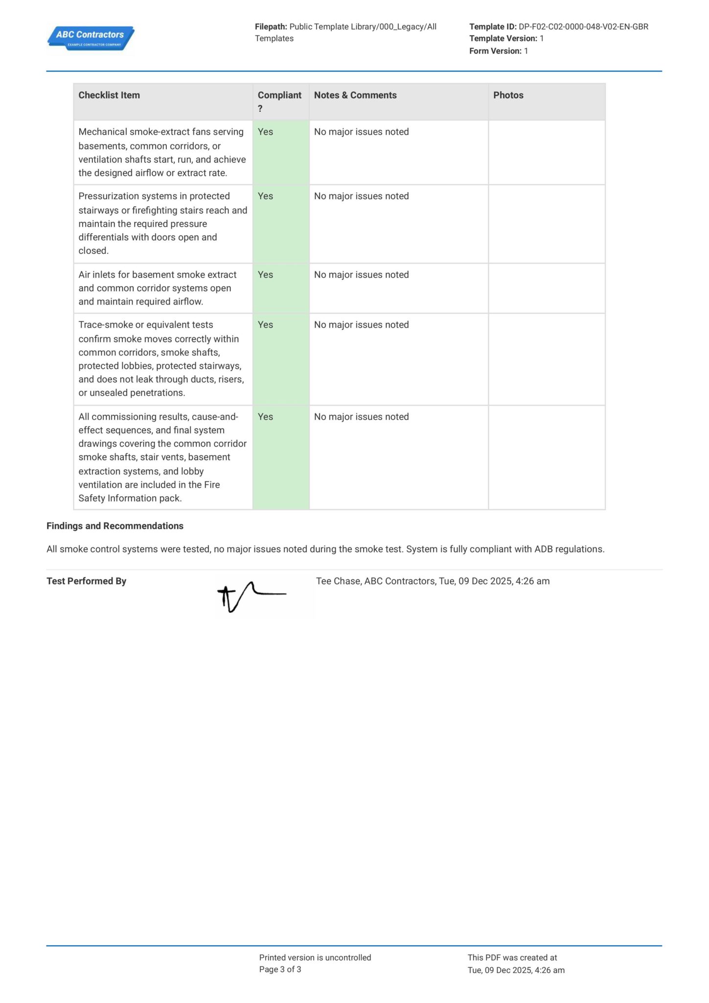 Smoke Test Checklist - Smoke Detector Requirement Sample PDF