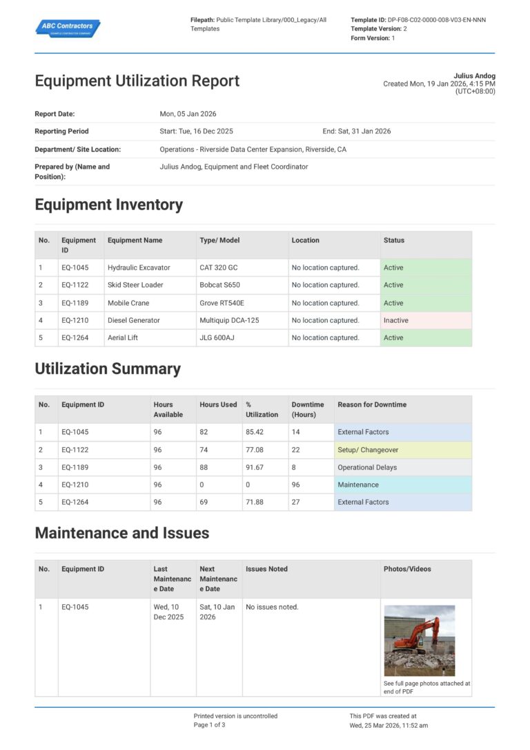 Equipment Utilization Report Template & Guide | Sitemate