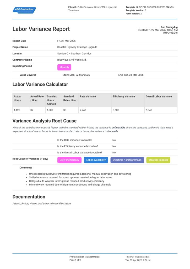 Labor Variance Report Template | Free Download | Sitemate